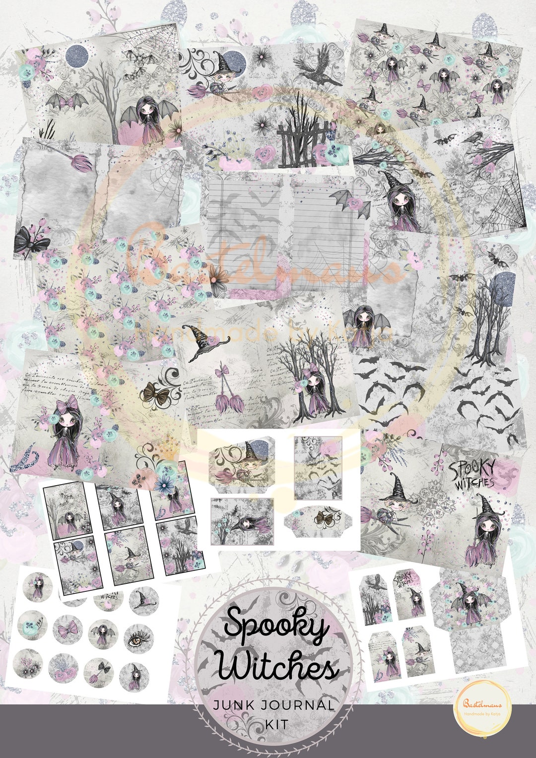 Junk Journal Spooky Witches Printable Kit, Digital Download, Backing ...