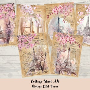 Vintage Paper Eifel Tower, Digital Paper, Printable Kit, Digital ...