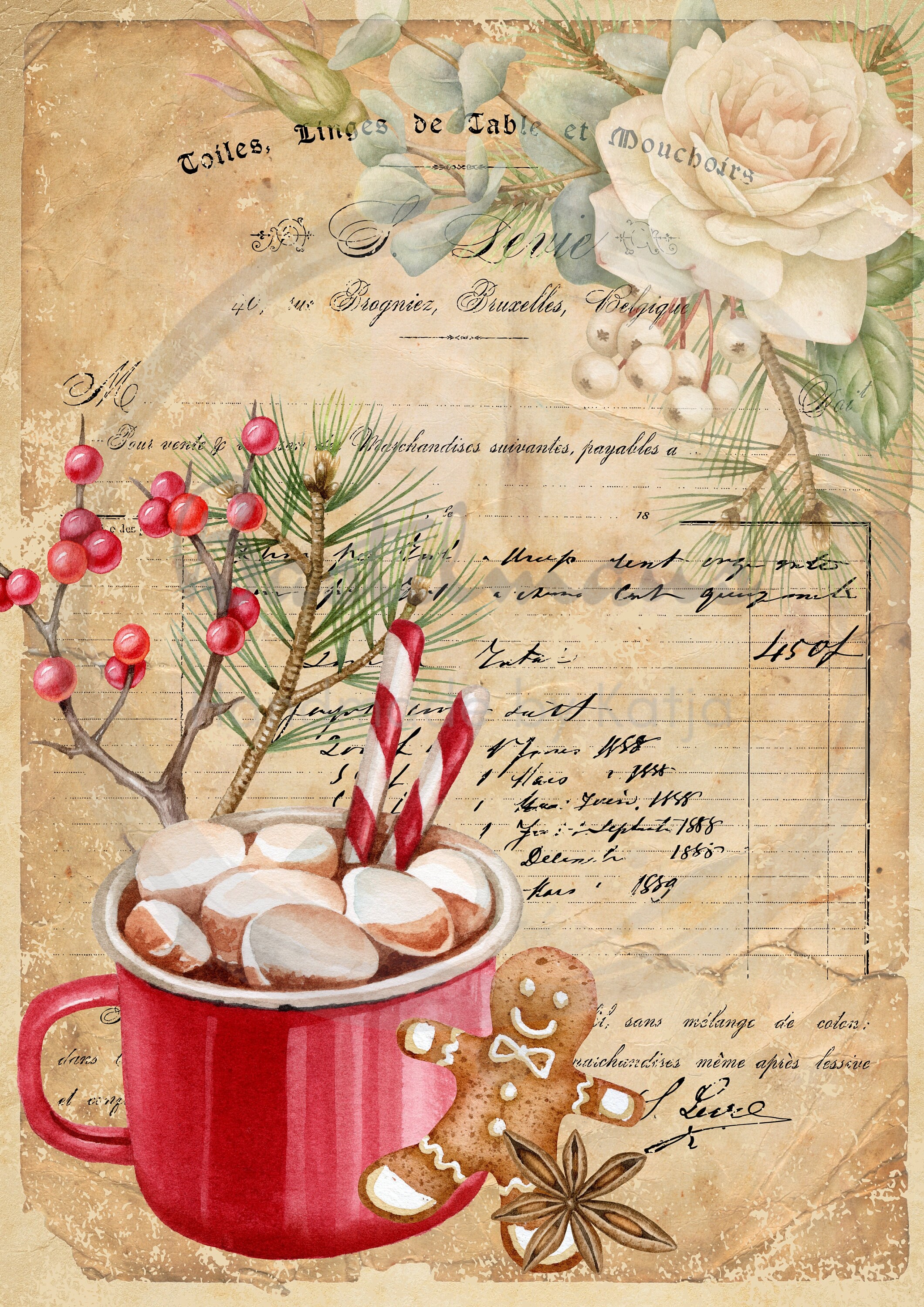 Vintage Paper Christmas, Digital Paper, Printable Kit, Digital Download ...