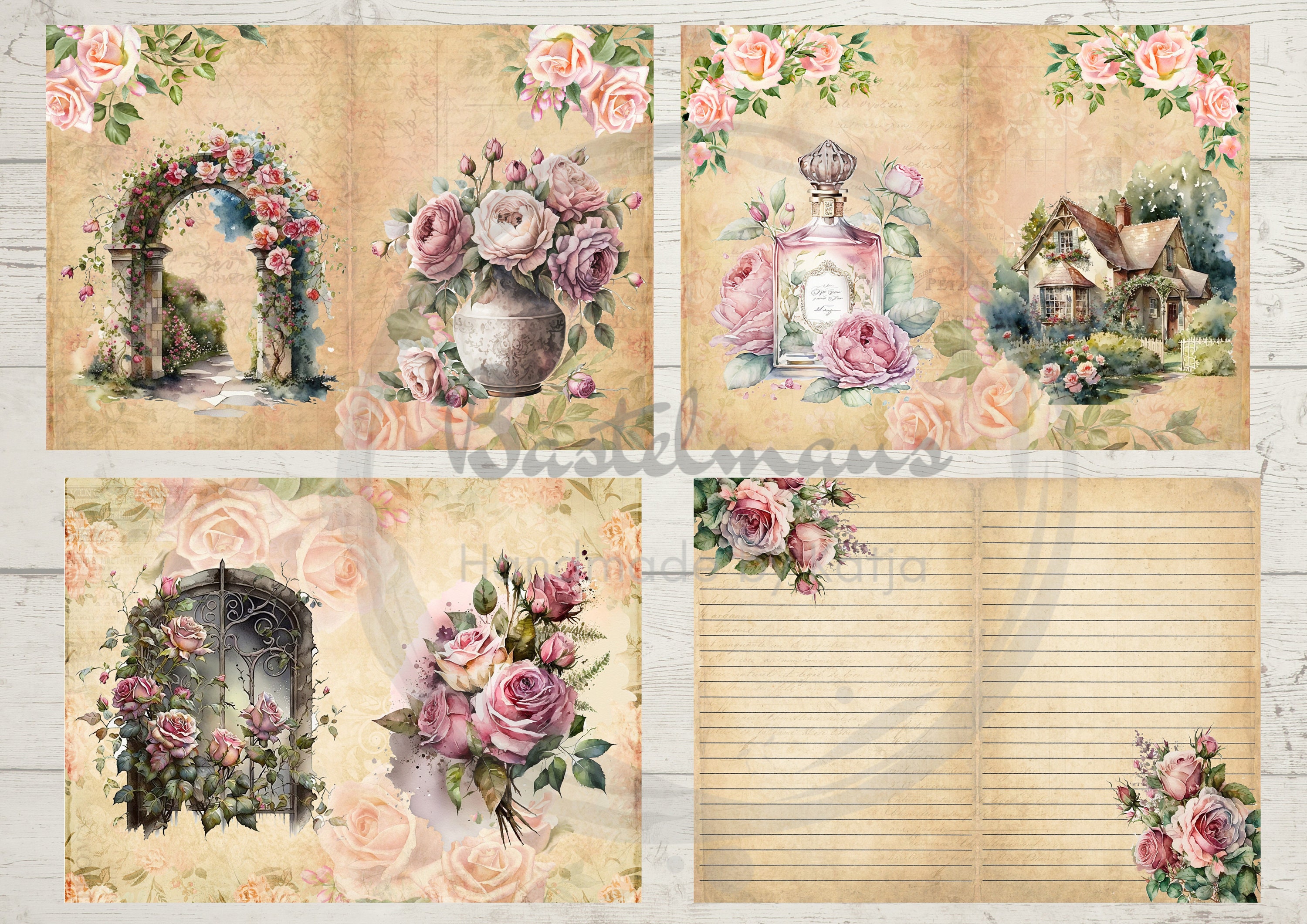 Junk Journal Rose Hill Printable Kit, Digital Download, Pages, Backing ...