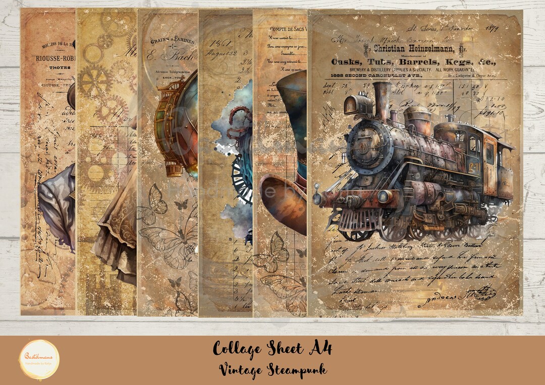 Vintage Paper Steampunk, Digital Paper, Printable Kit, Digital Download ...