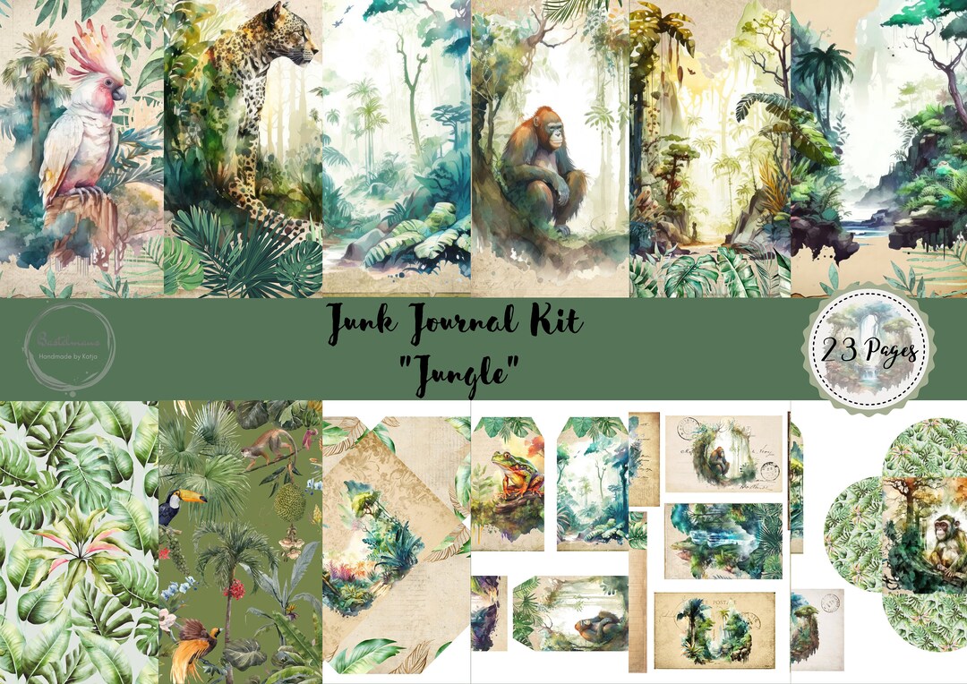 Junk Journal Jungle Printable Kit, Digital Download, Pages, Backing ...