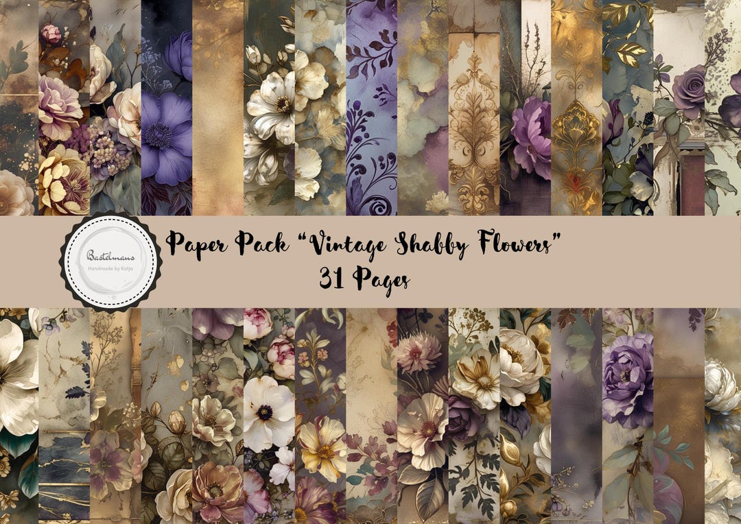 Vintage Shabby Flowers, Paper Pack, Printable Kit, Digital Download ...