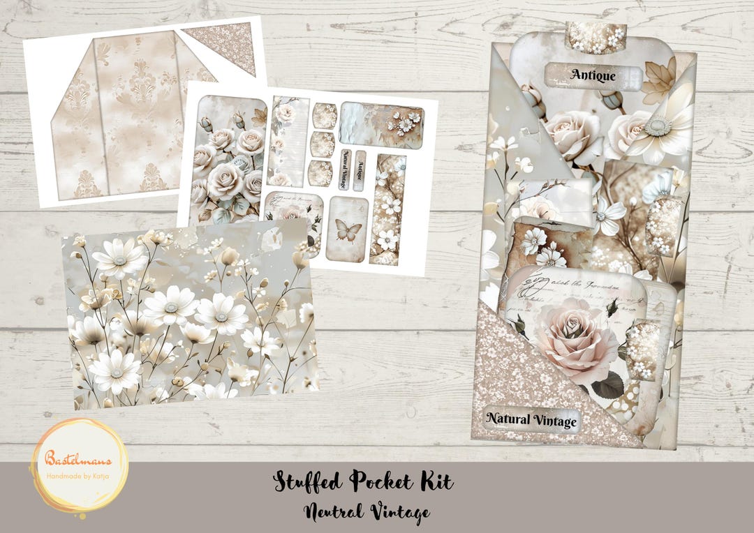Stuffed Pocket Natural Vintage, Printable Kit, Digital Download ...