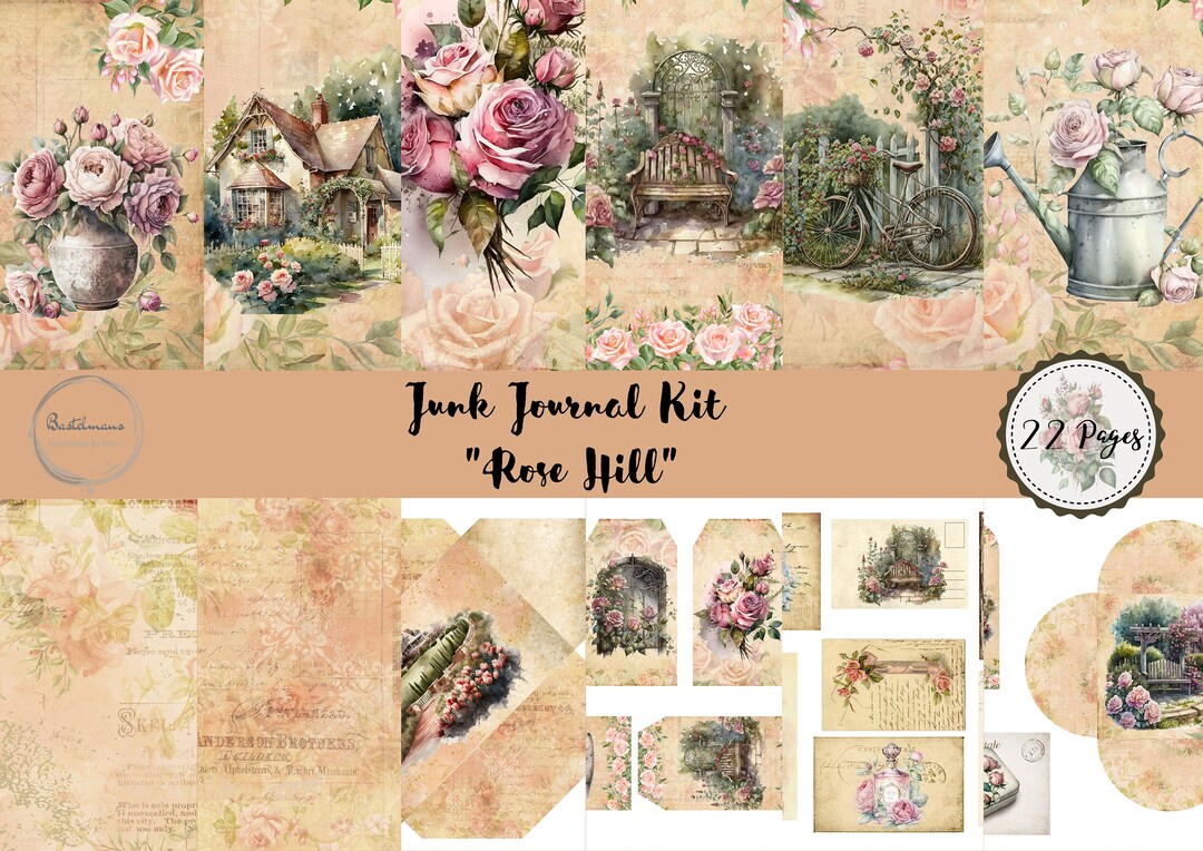 Junk Journal Rose Hill Printable Kit, Digital Download, Pages, Backing ...