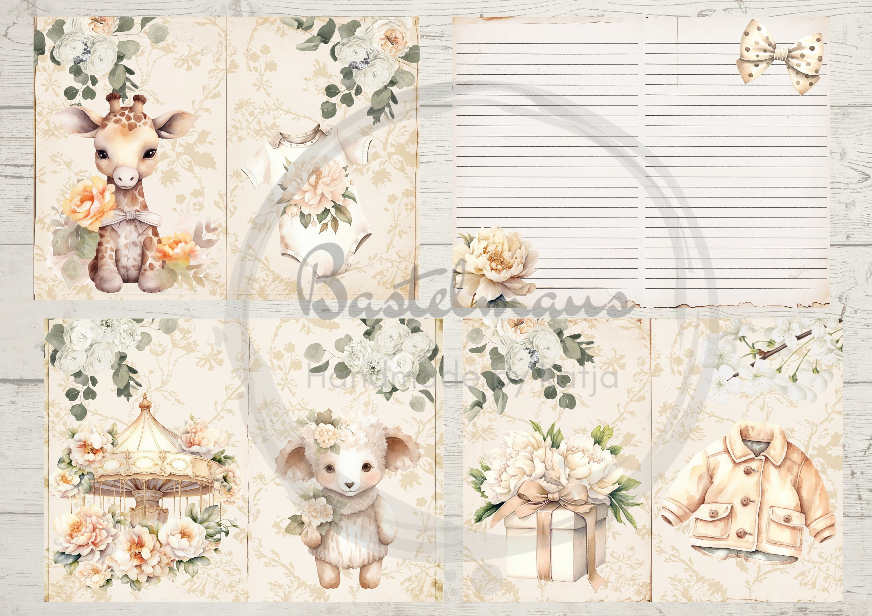 Junk Journal Neutral Nursery Printable Kit, Digital Download, Pages ...