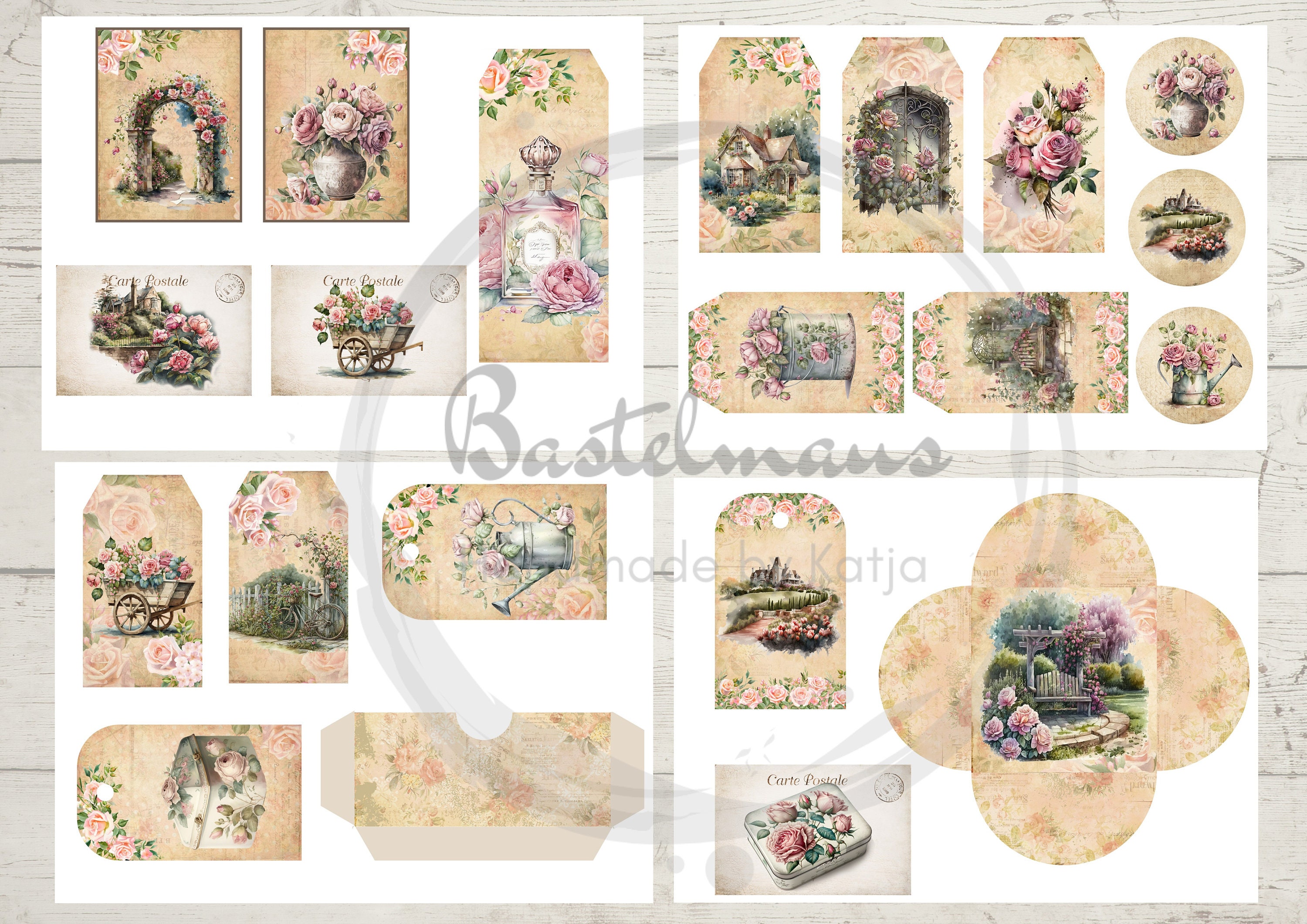 Junk Journal Rose Hill Printable Kit, Digital Download, Pages, Backing ...
