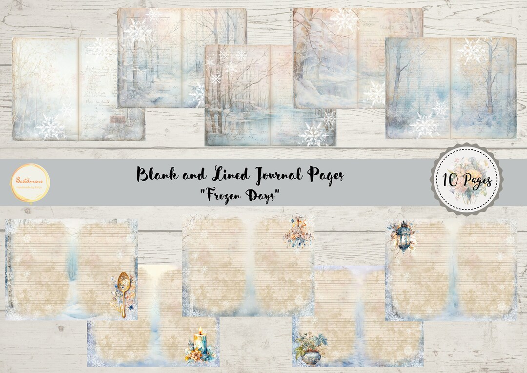 Blank and Lined Journal Pages Frozen Days, Printable Kit, Digital ...