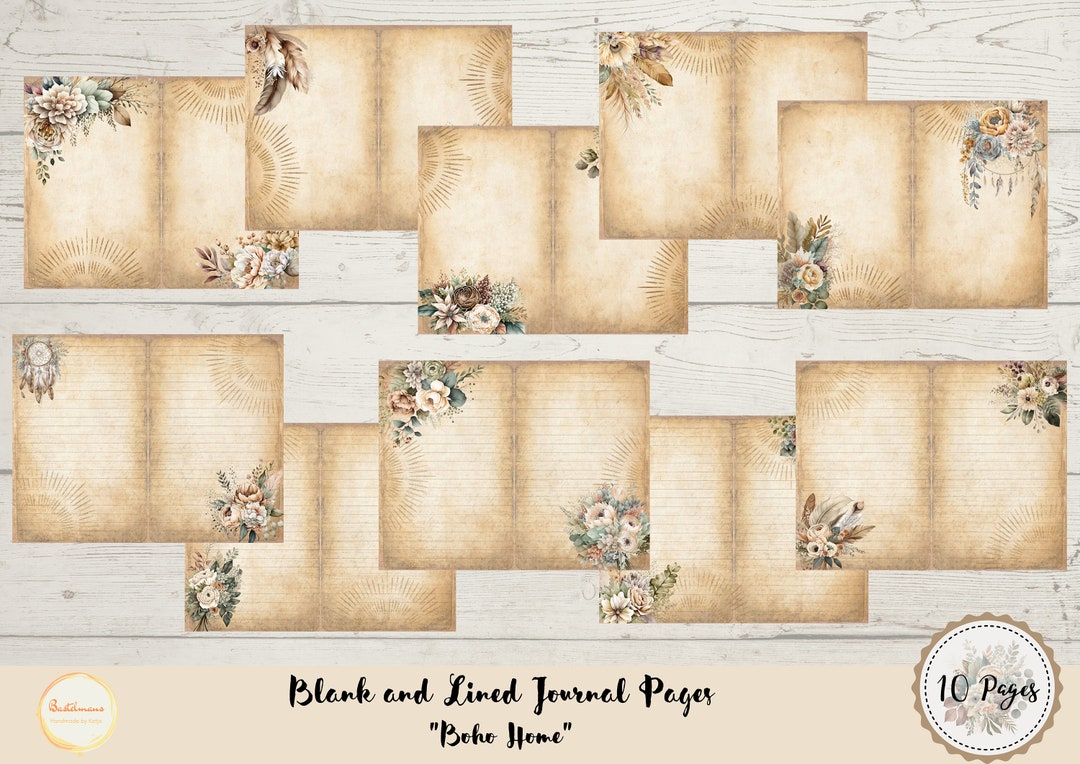 Blank and Lined Journal Pages Boho Home, Printable Kit, Digital ...