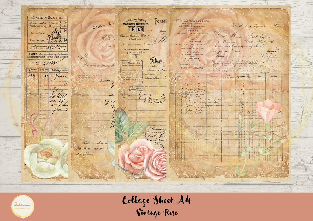 Vintage Paper Rose, Digital Paper, Printable Kit, Digital Download ...