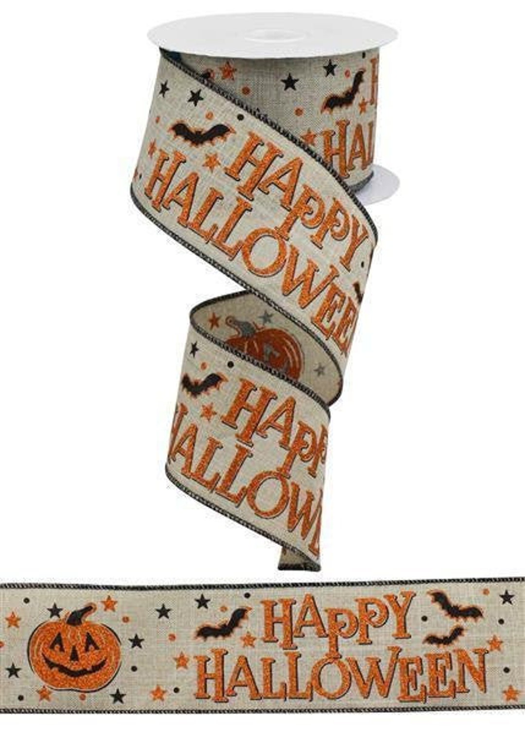 Happy Halloween Wired Ribbon by the Roll 2.5" X 10 Yards Glitter Ribbon ...