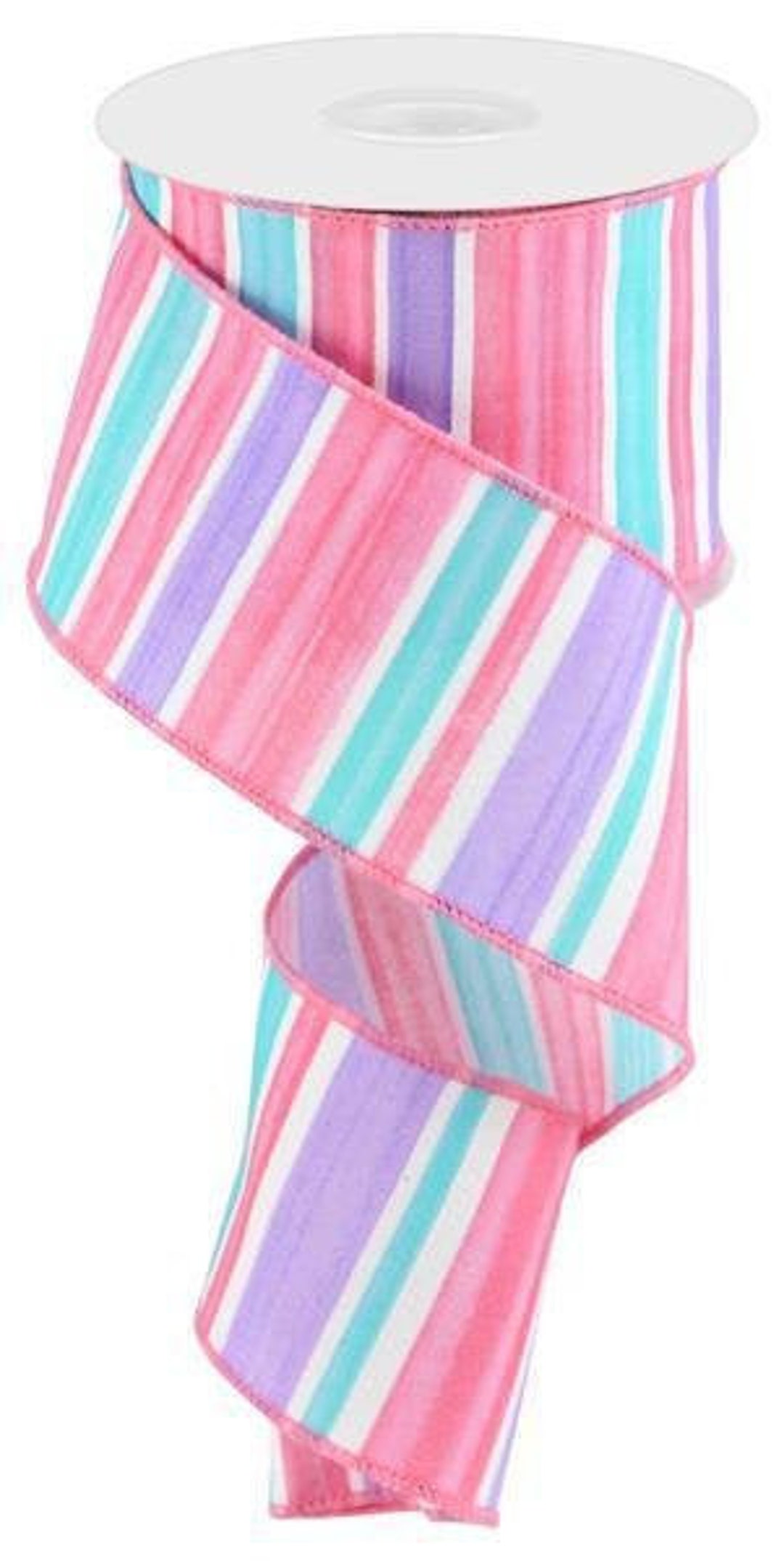 Multi Width Horizontal Stripe Pastel 2.5 X 10 Yard Wired Ribbon by the ...