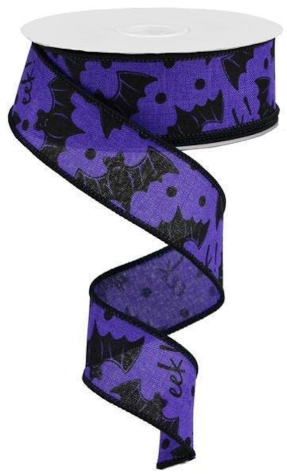 Purple and Black Halloween Bat Wired Ribbon by the Roll - Etsy