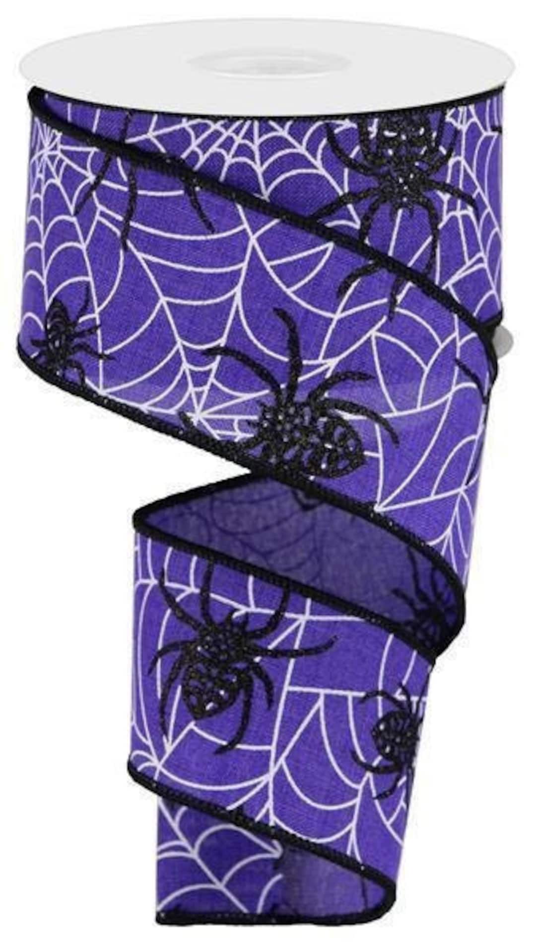 White Cobwebs W/ Black Glitter Spiders Halloween Themed 2.5" X 10 Yard ...
