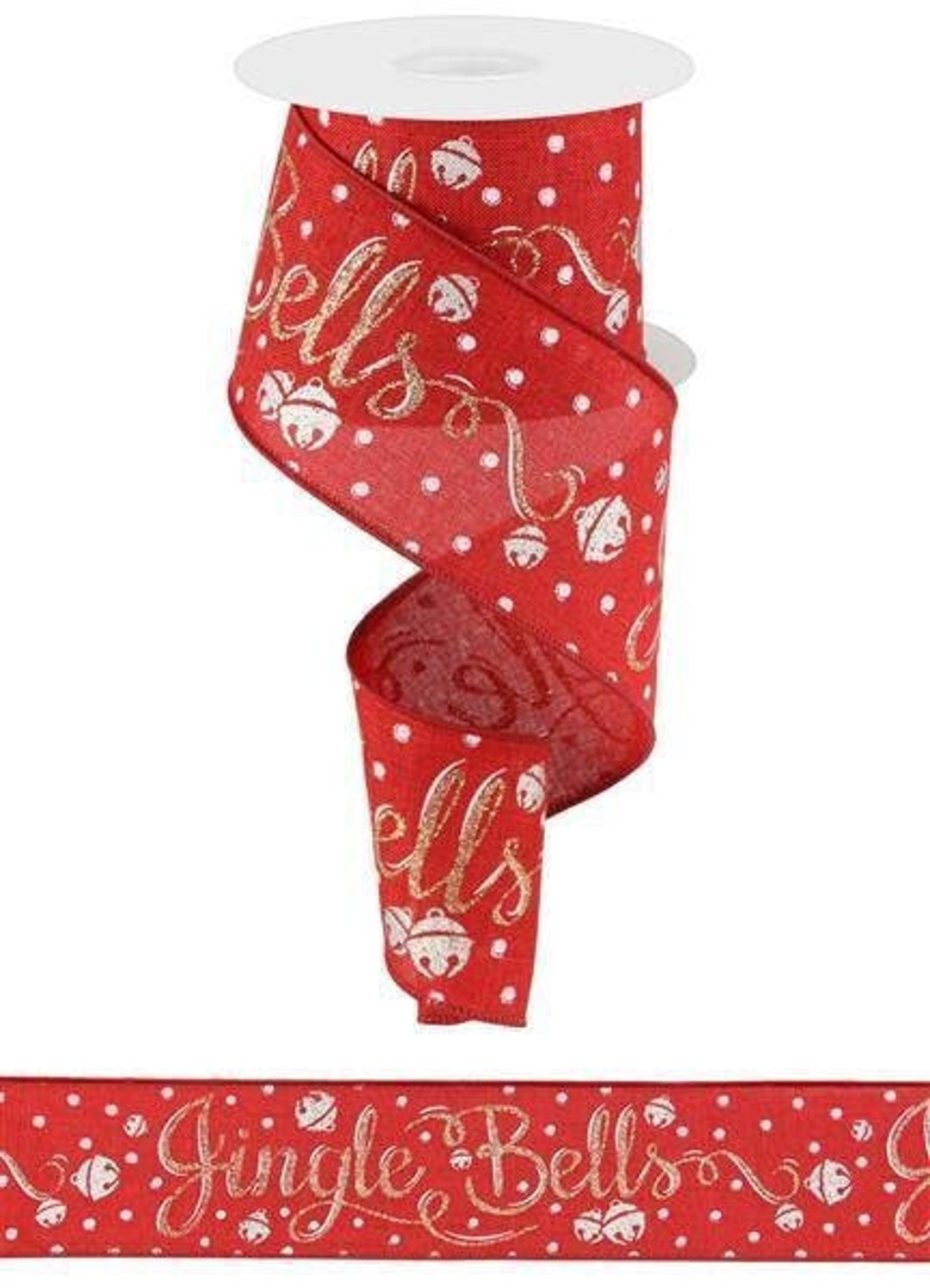Jingle Bells Christmas Themed 2.5 X 10 Yard Ribbon by the Roll Gold ...