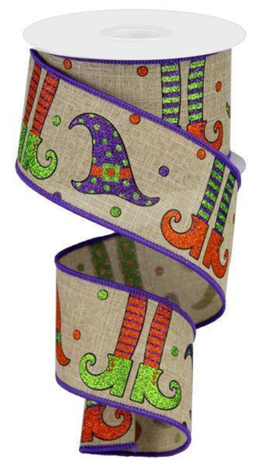 Halloween Wired Ribbon 2.5 X 10 Yard Roll Glitter Witch Hat Witch Legs ...