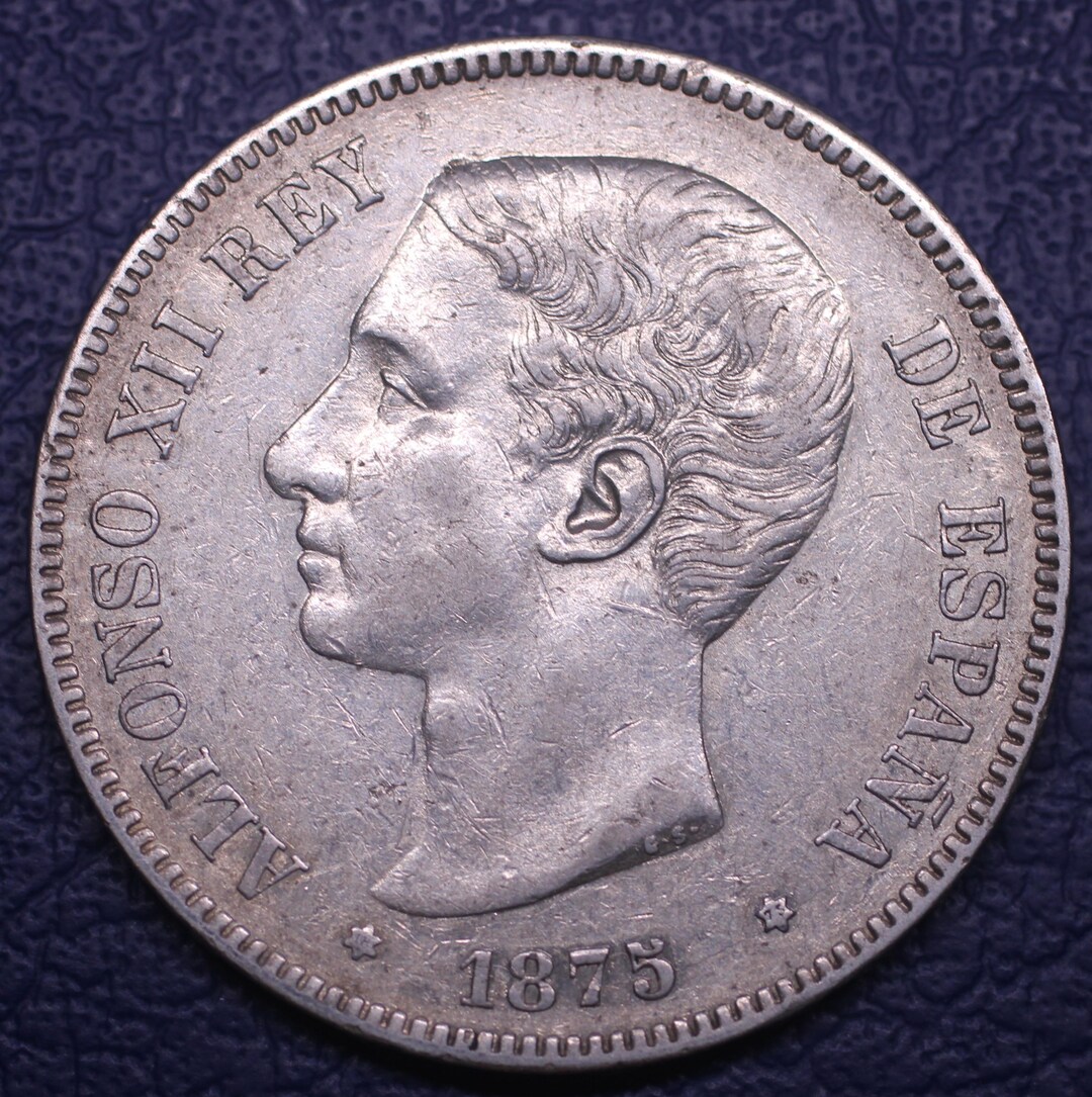 1875 Spain King Alfonso XIII 5 Pesetas Silver Coin - Etsy