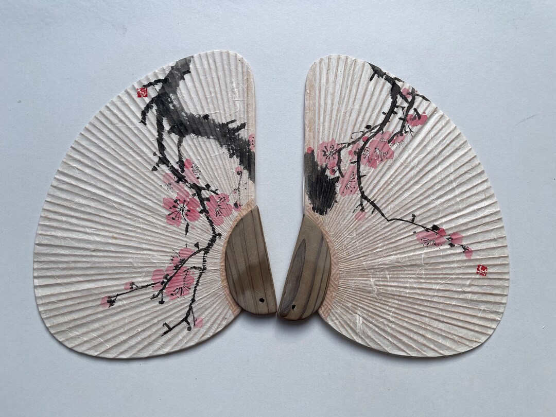 Korean Traditional Fan With Flowers Original Paintingㅣshell-shaped ...
