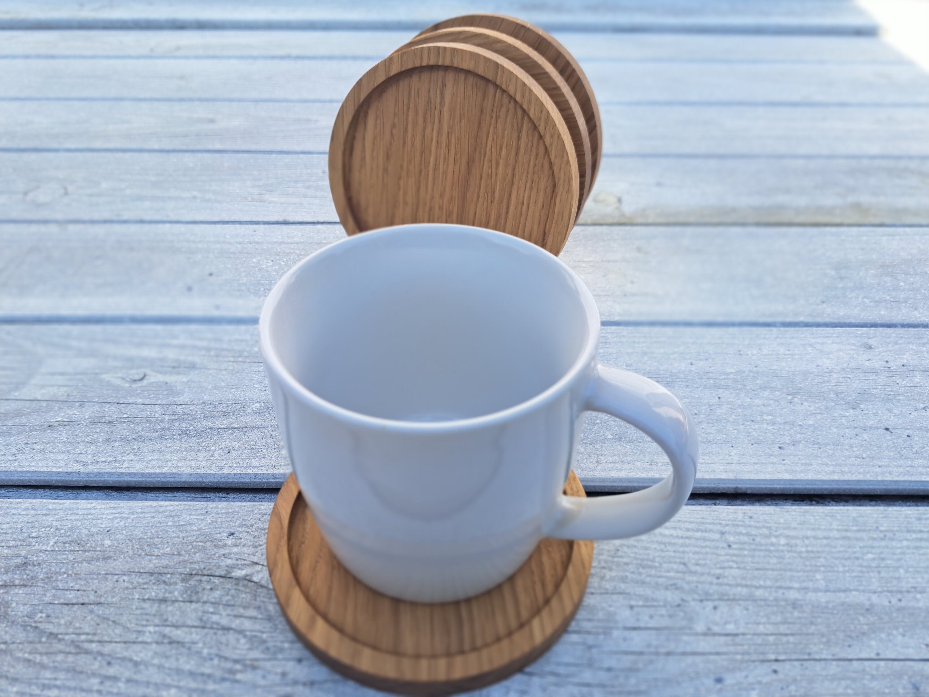 Round Wooden Oak Wood Cup Coasters Set - Etsy