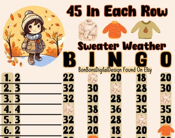 45 PYP WTA 15 Line Bingo Board, 45 in Each Row Bingo - Etsy