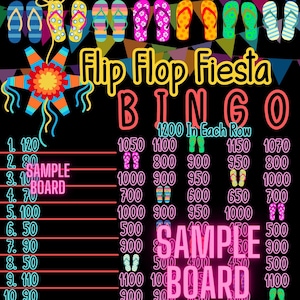 Flip Flop Fiesta 1200 WTA 15 Line Bingo Board, HR Summer Bingo Boards ...