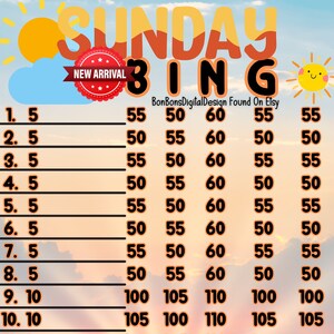 50 100 PYP Pro WTA 15 Line Bingo Board , Sunday Bingo Mix - Etsy
