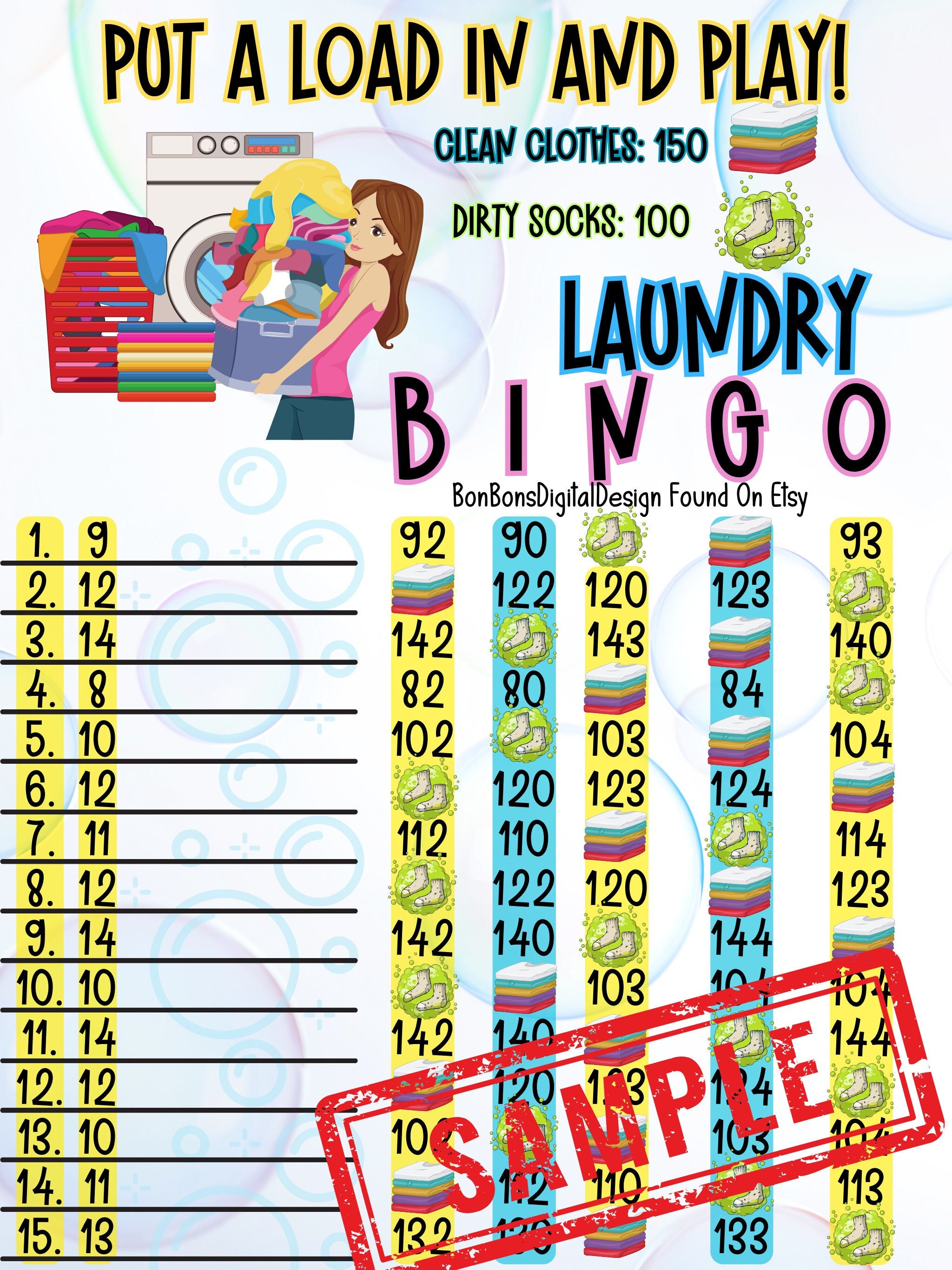 100 150 PYP Pro WTA 15 Line Bingo Board , Laundry Bingo - Etsy