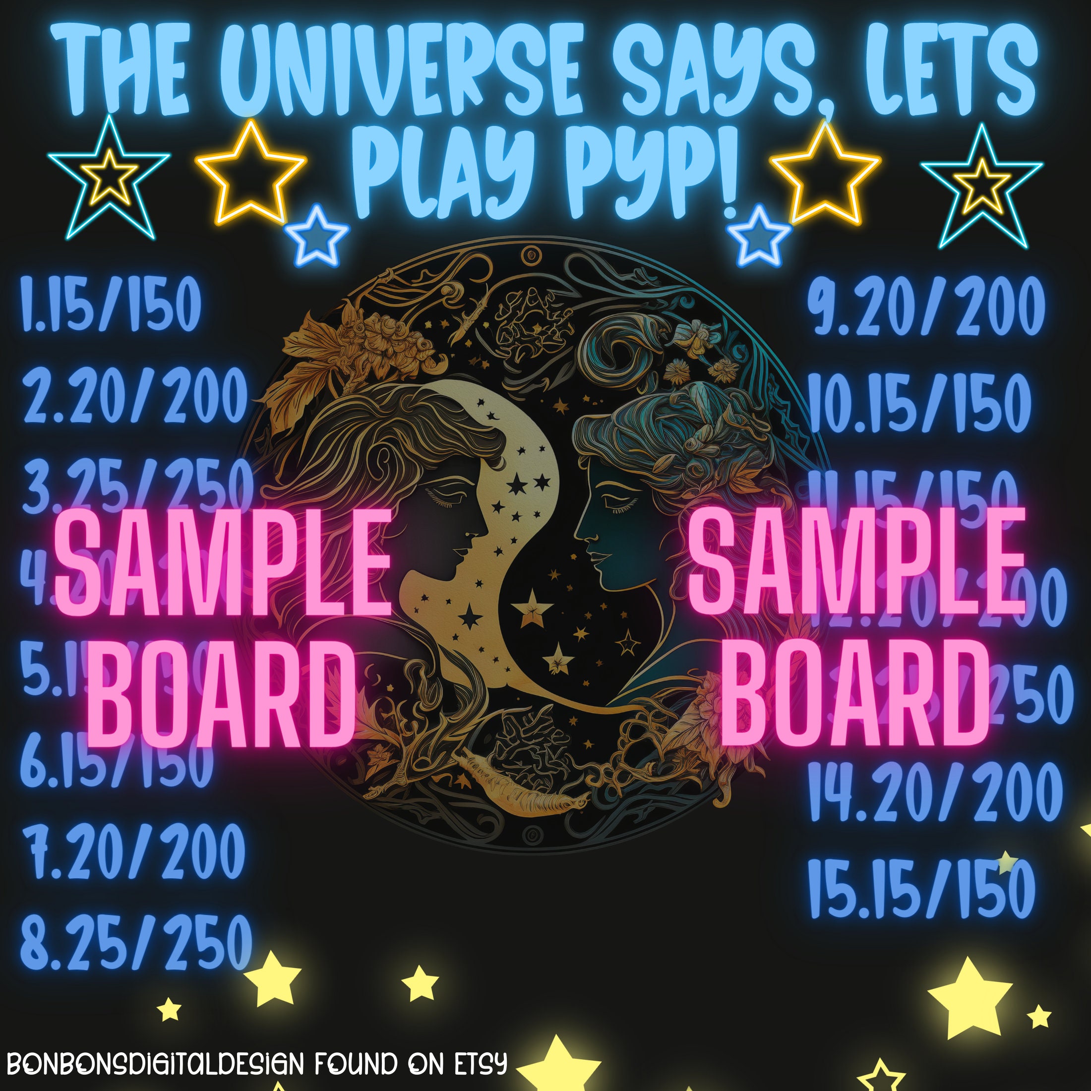 The Universe 15 Line PYP Bingo Board, Glow Bingo Board - Etsy