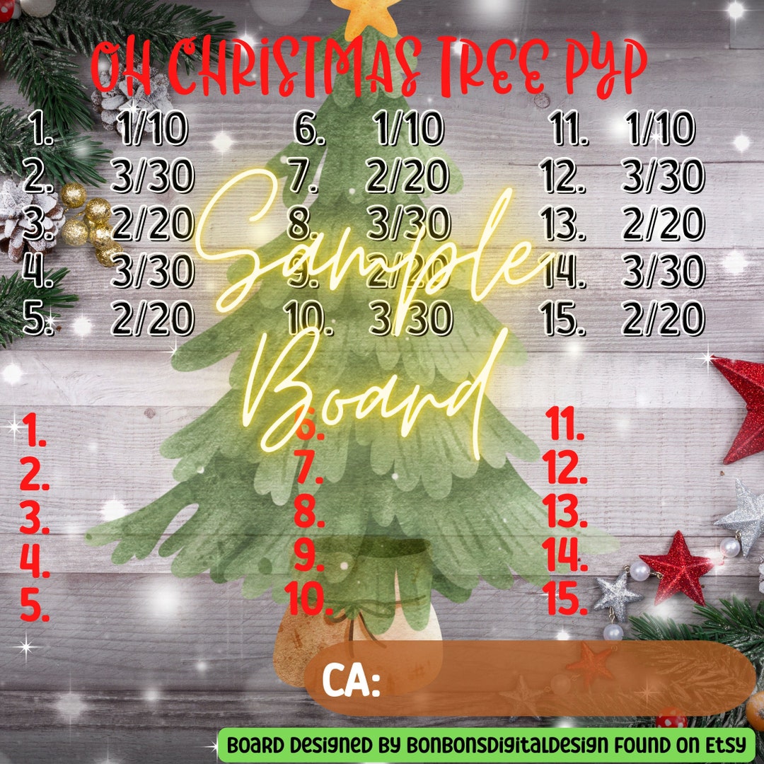 Christmas Tree PYP 15 Line Bingo Board, Pick Your Pay Christmas Bingo ...