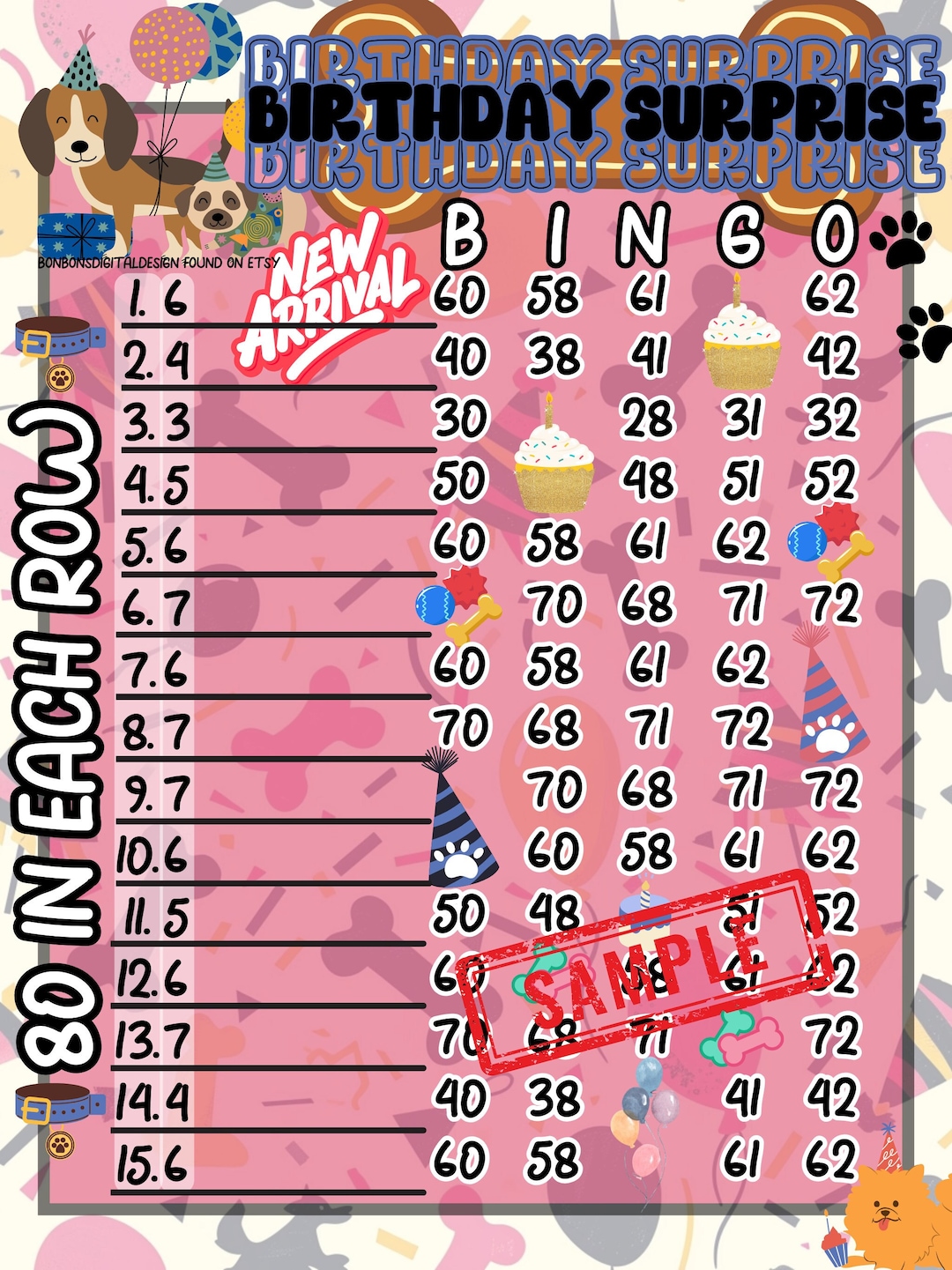 80 PYP Pro WTA 15 Line Bingo Board, 80 in Each Row Bingo - Etsy