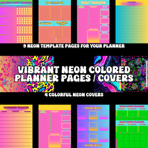 Vibrant Neon Planner Pages and Covers for Goodnotes, Daily Life Tracker ...