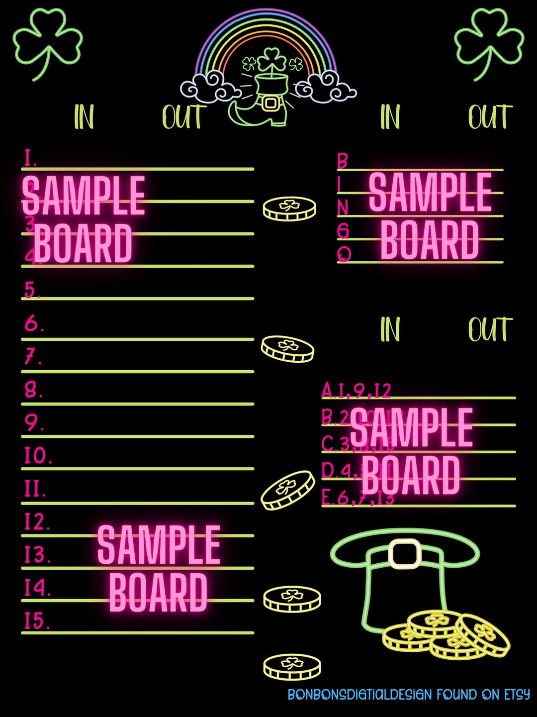 Lucky Glow Bingo With 3 Games, 15 Line Bingo Board, Letter Set Bingo ...