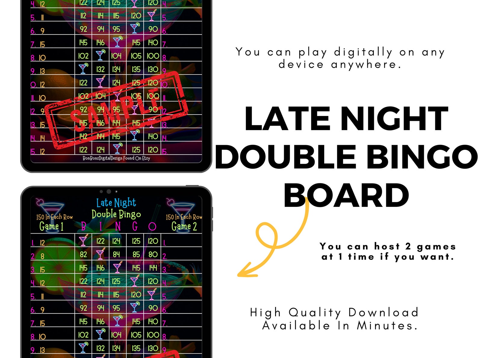 Double Bingo 150 WTA PYP 15 Line Bingo Board - Etsy