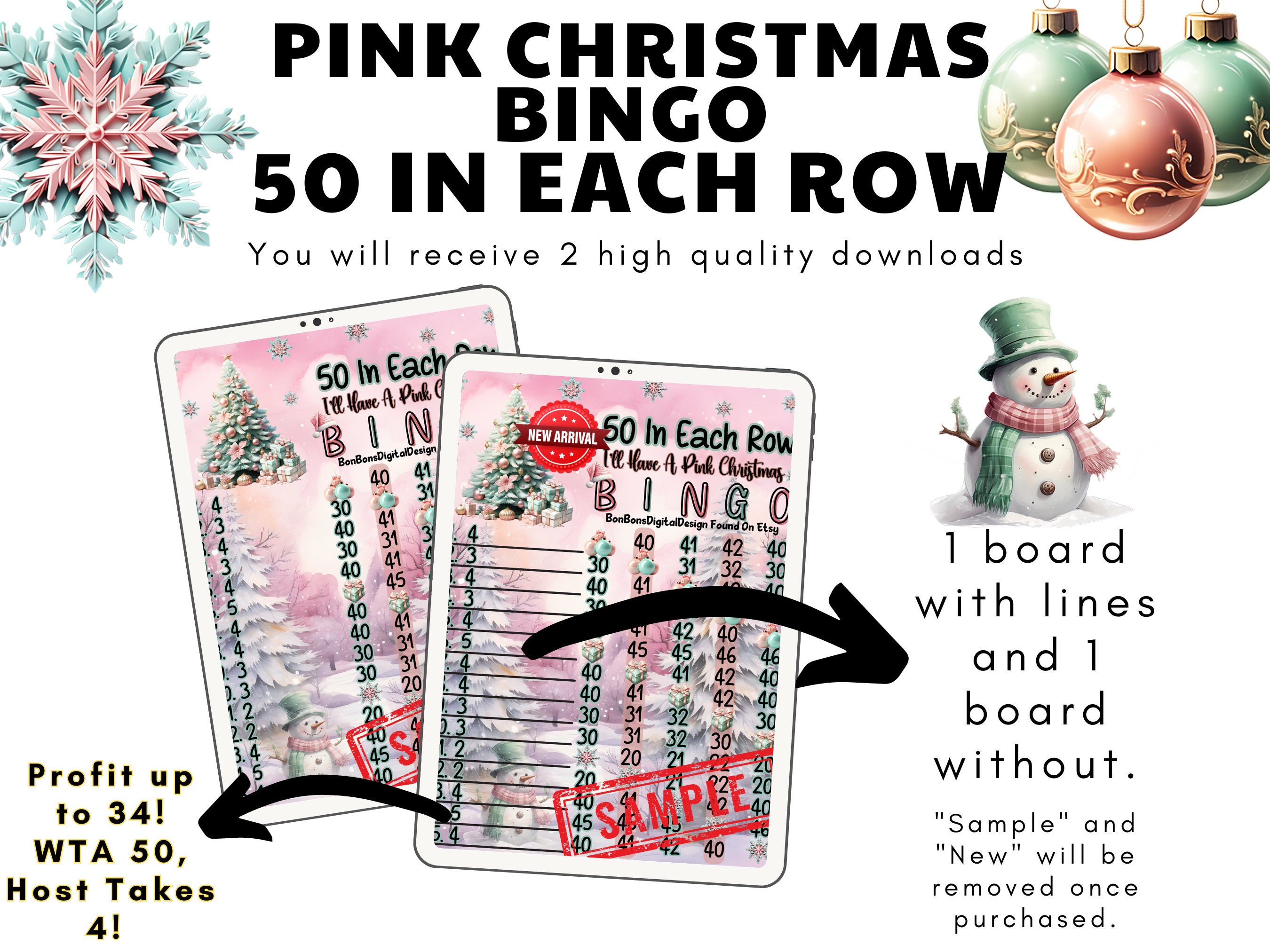 50 in Each Row 15 Line Bingo Board, Pyp Christmas Themed Bingo - Etsy