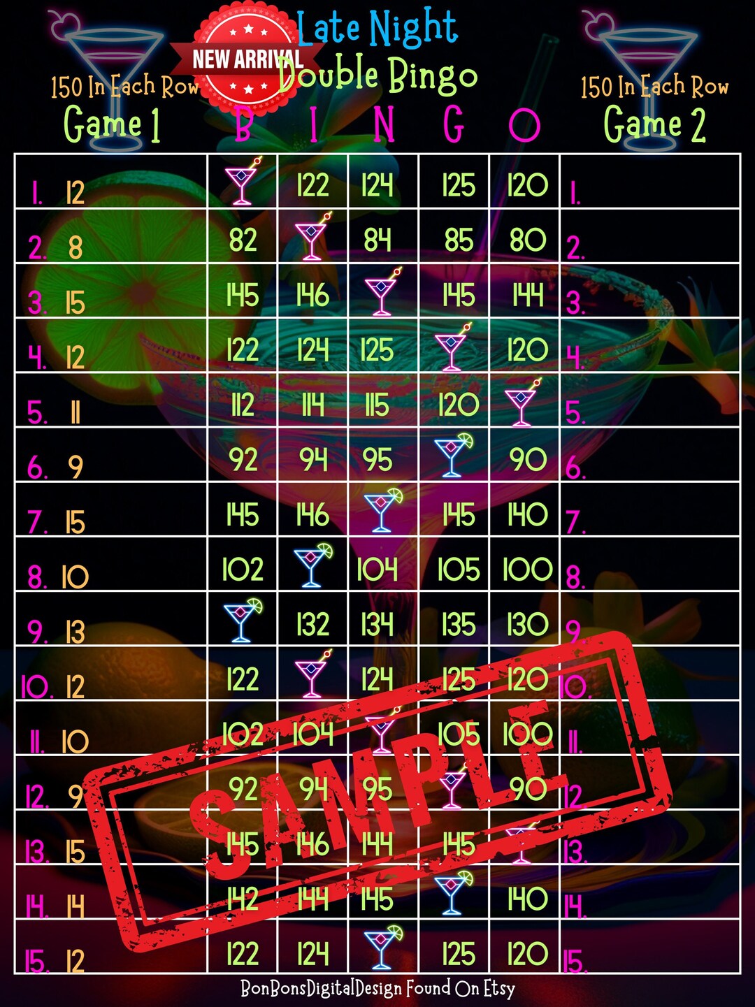 Double Bingo 150 WTA PYP 15 Line Bingo Board - Etsy