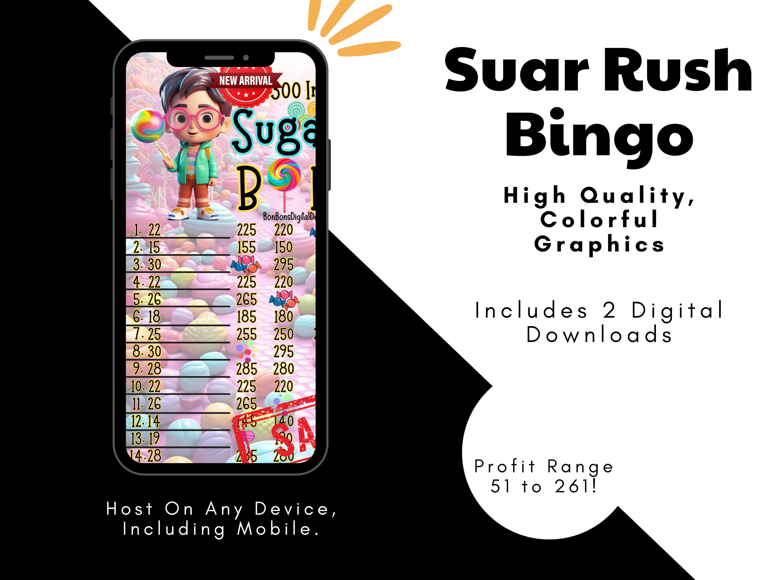 300 PYP Pro WTA 15 Line Bingo Board , 300 in Each Row Sugar Rush Bingo ...