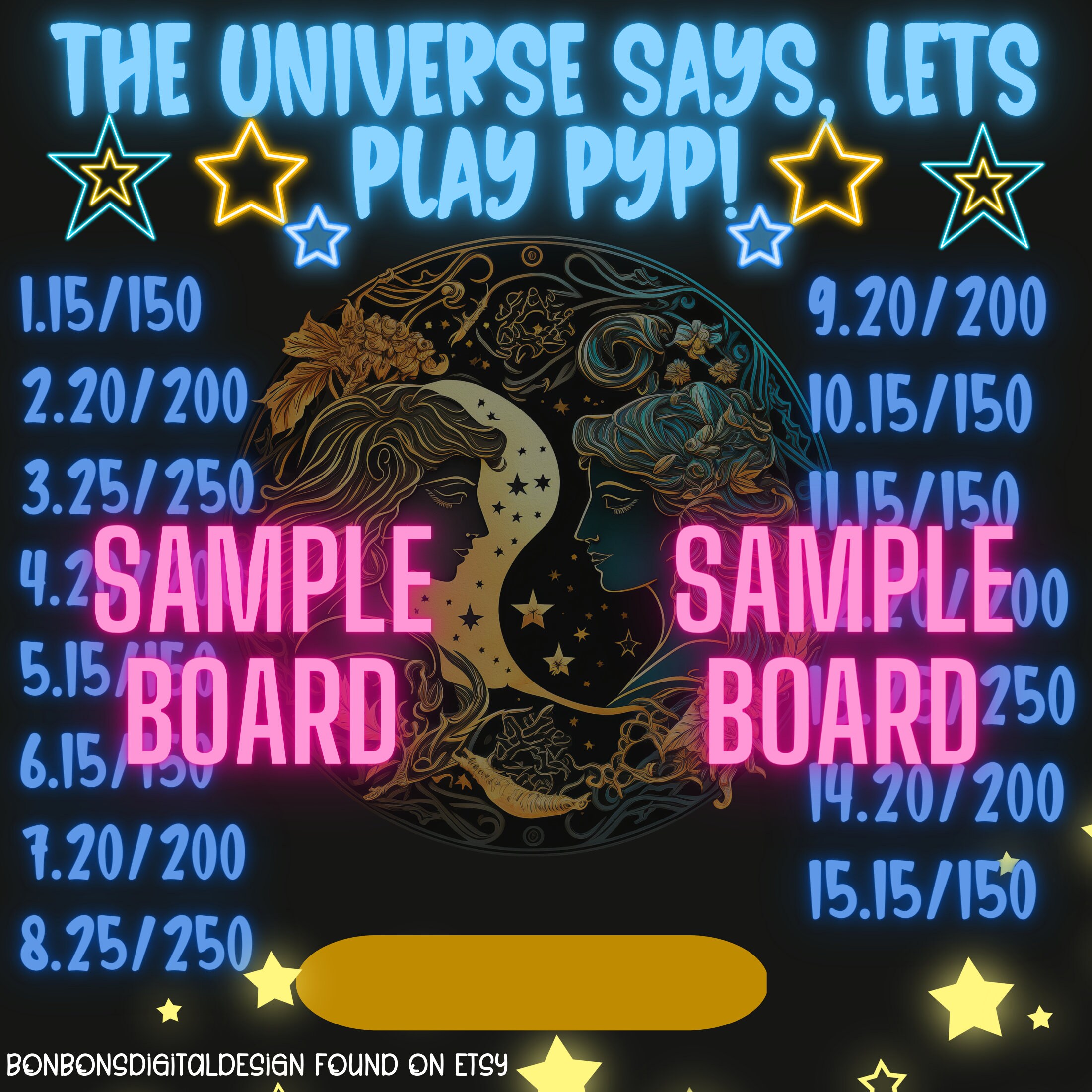 The Universe 15 Line PYP Bingo Board, Glow Bingo Board - Etsy