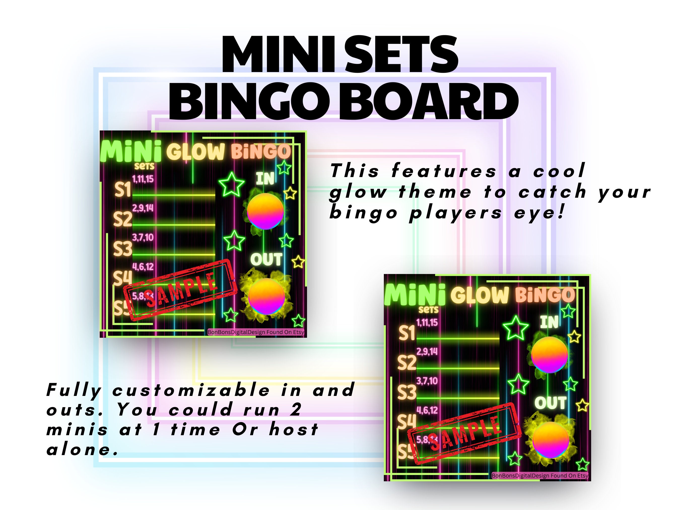 Glow Sets Mini Bingo Board for Online Bingo Hosting, Bingo Boards, WTA ...