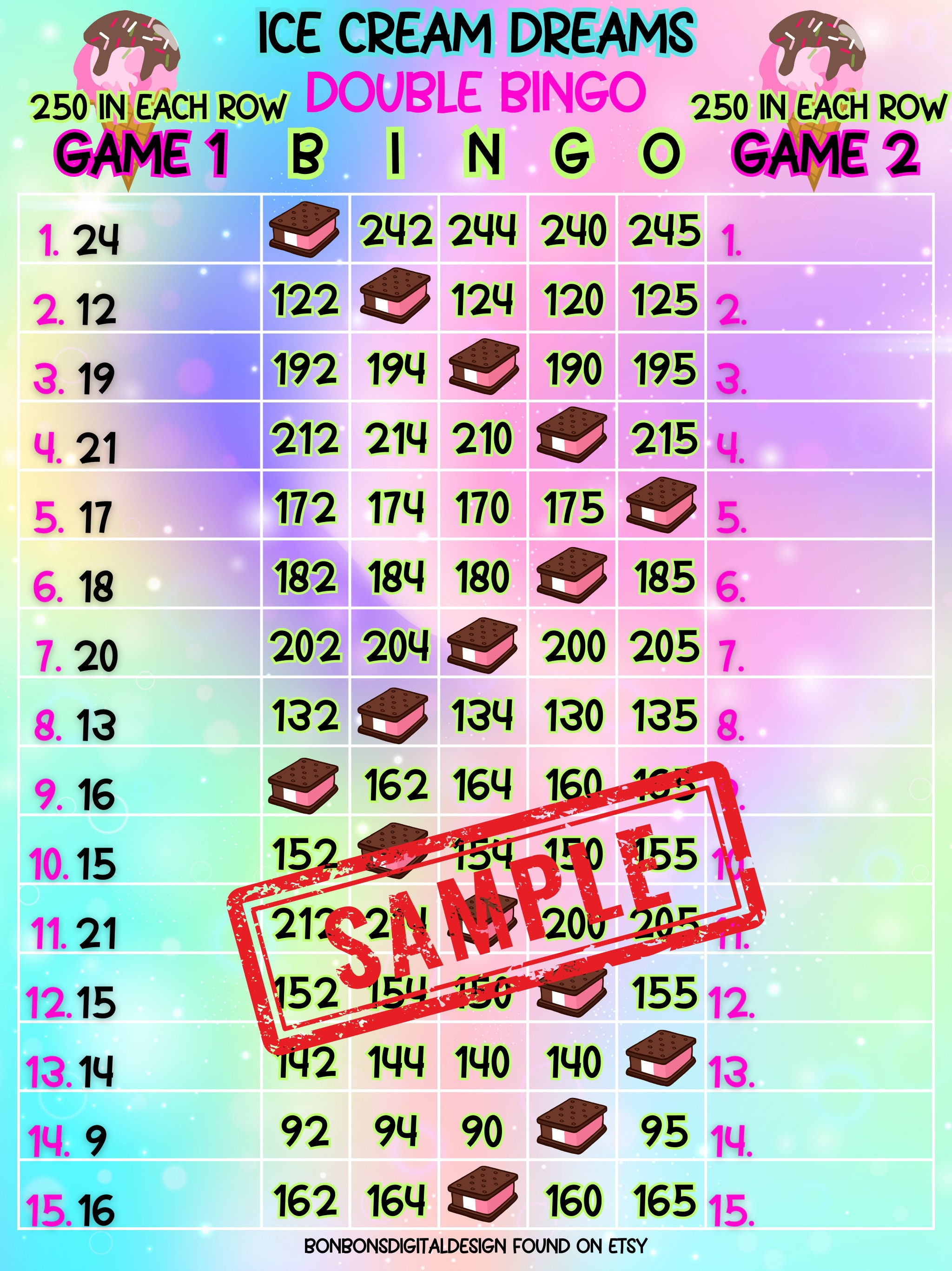 Double Bingo 250 WTA PYP 15 Line Bingo Board - Etsy