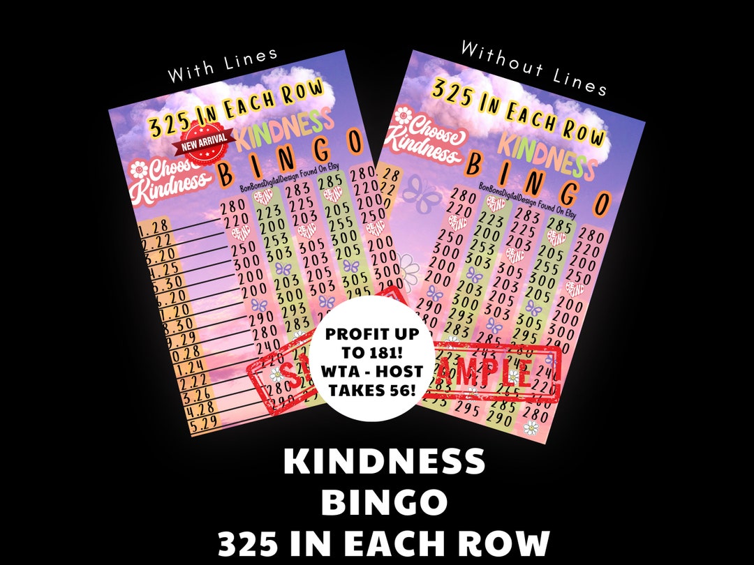 325 PYP Pro WTA 15 Line Bingo Board , Kindness Virtual Bingo - Etsy