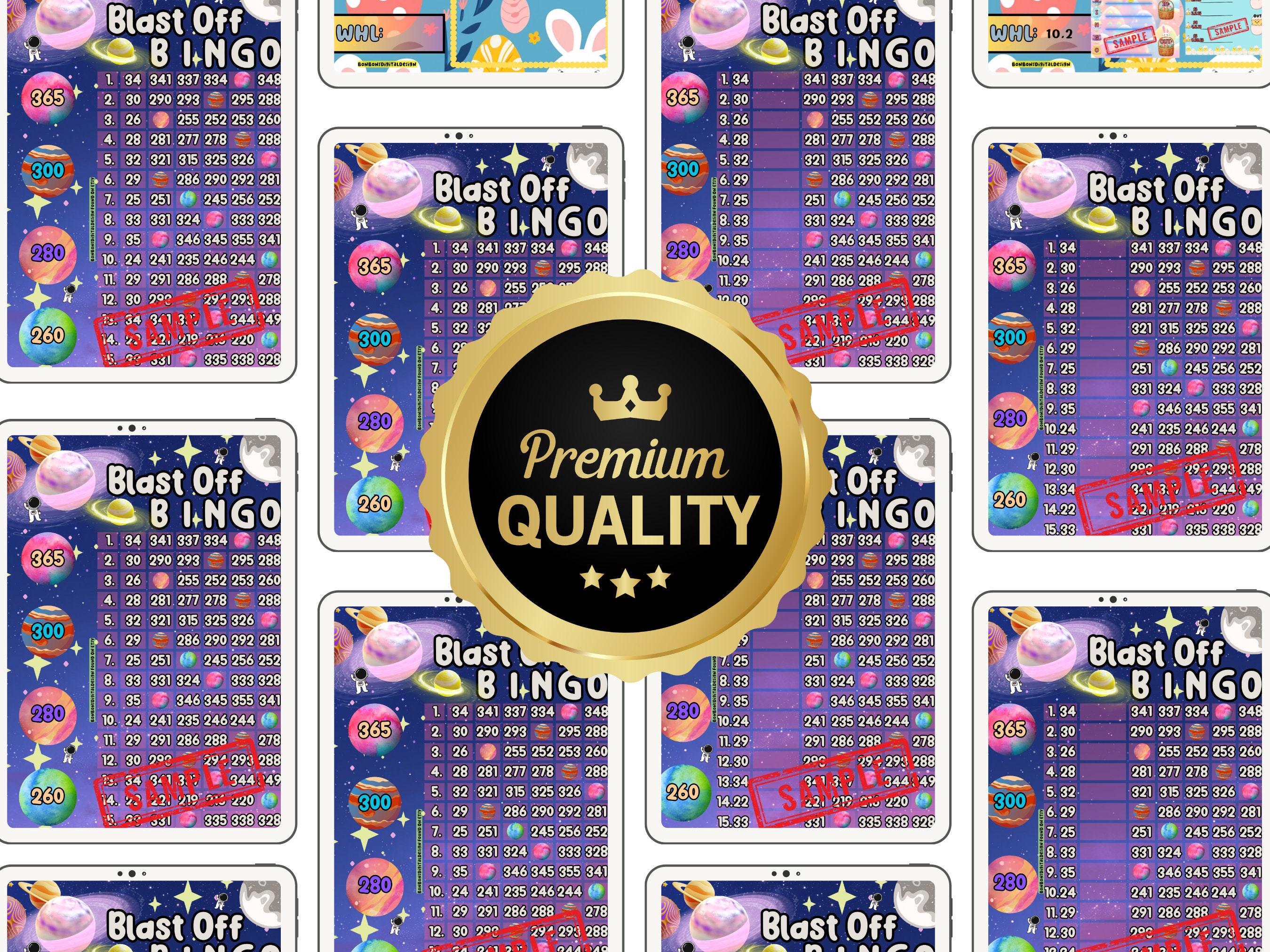 PYP Pro WTA 15 Line Bingo Board , Planet Bingo, Multiple Wins Bingo, HR ...
