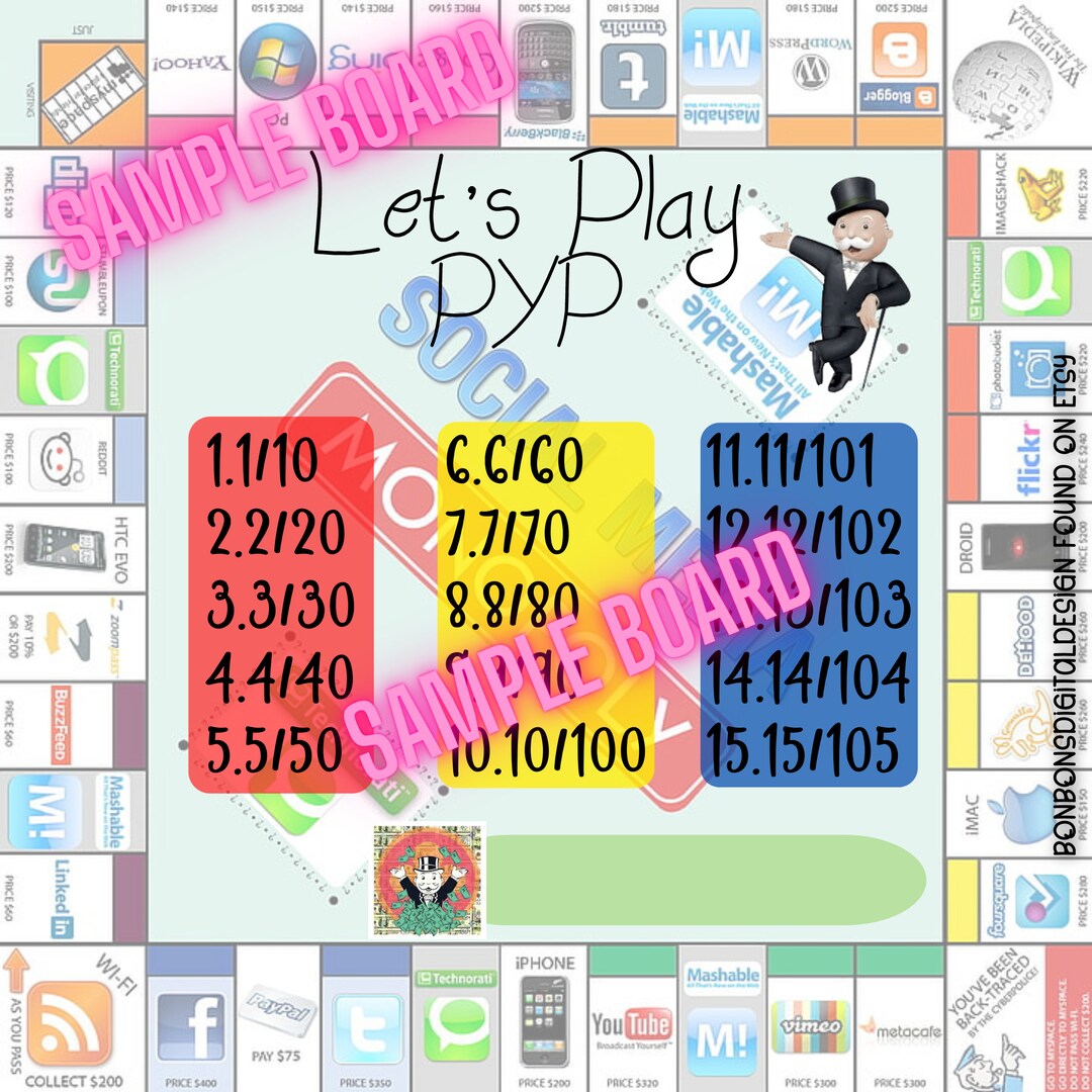 Lets Play PYP MONO 15 Line Bingo Board, Pick Your Pay Bingo Board - Etsy