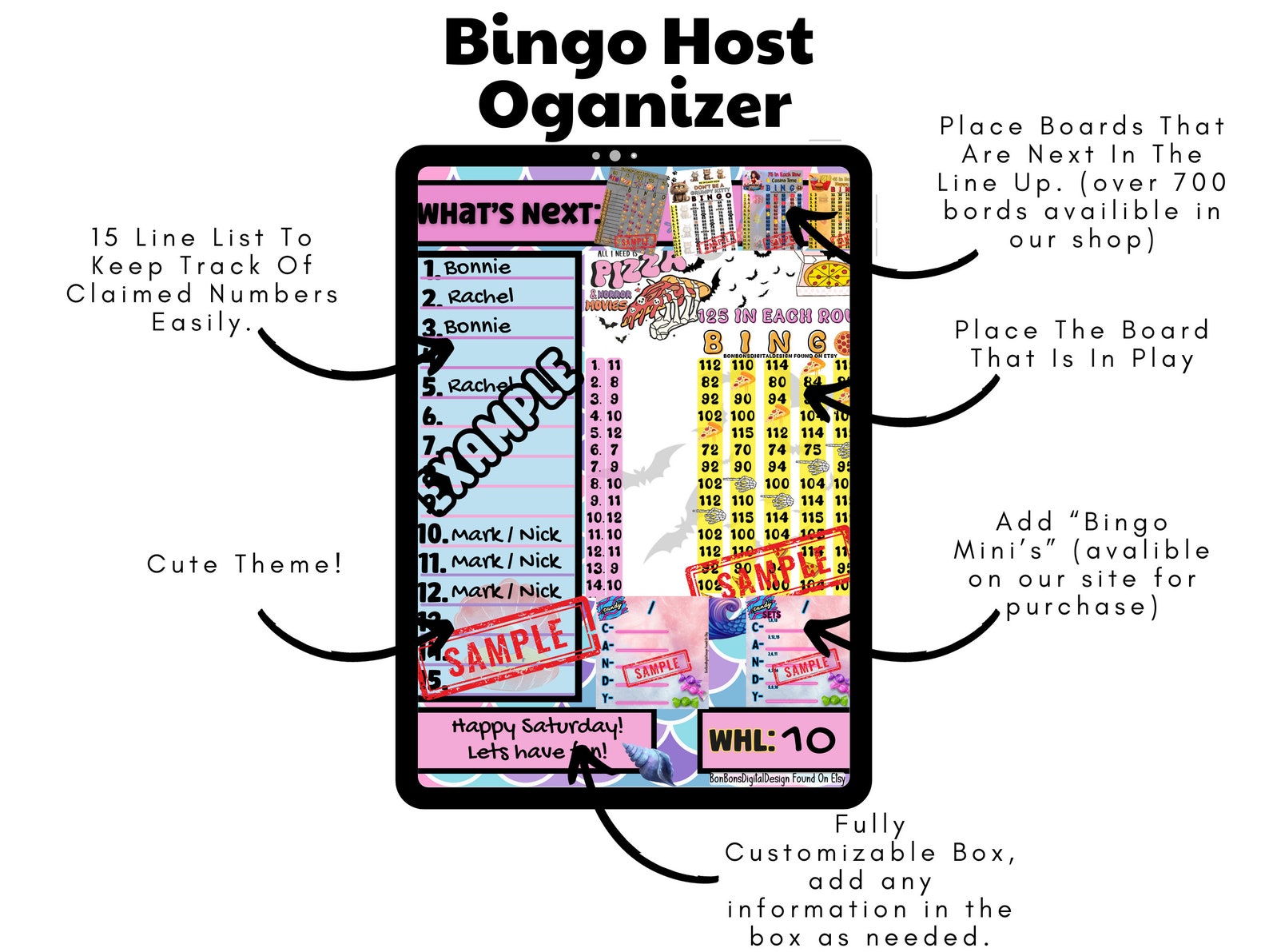 Bingo Host Organizer Template for 15 Line Bingo Board , WTA PYP Pro HR ...