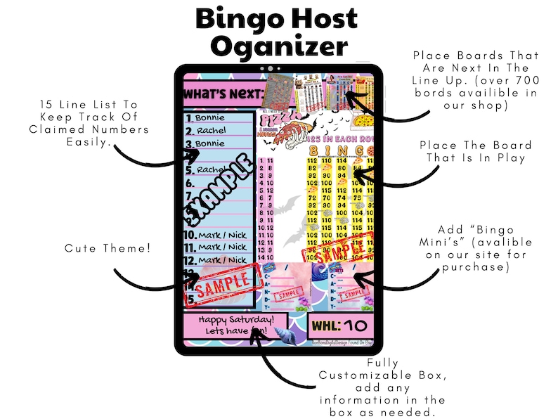 Bingo Host Organizer Template for 15 Line Bingo Board , WTA PYP Pro HR ...