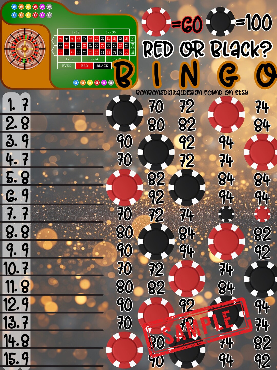 100 in Each Row PYP Small Profit WTA 15 Line Bingo Board, 60 in Each ...