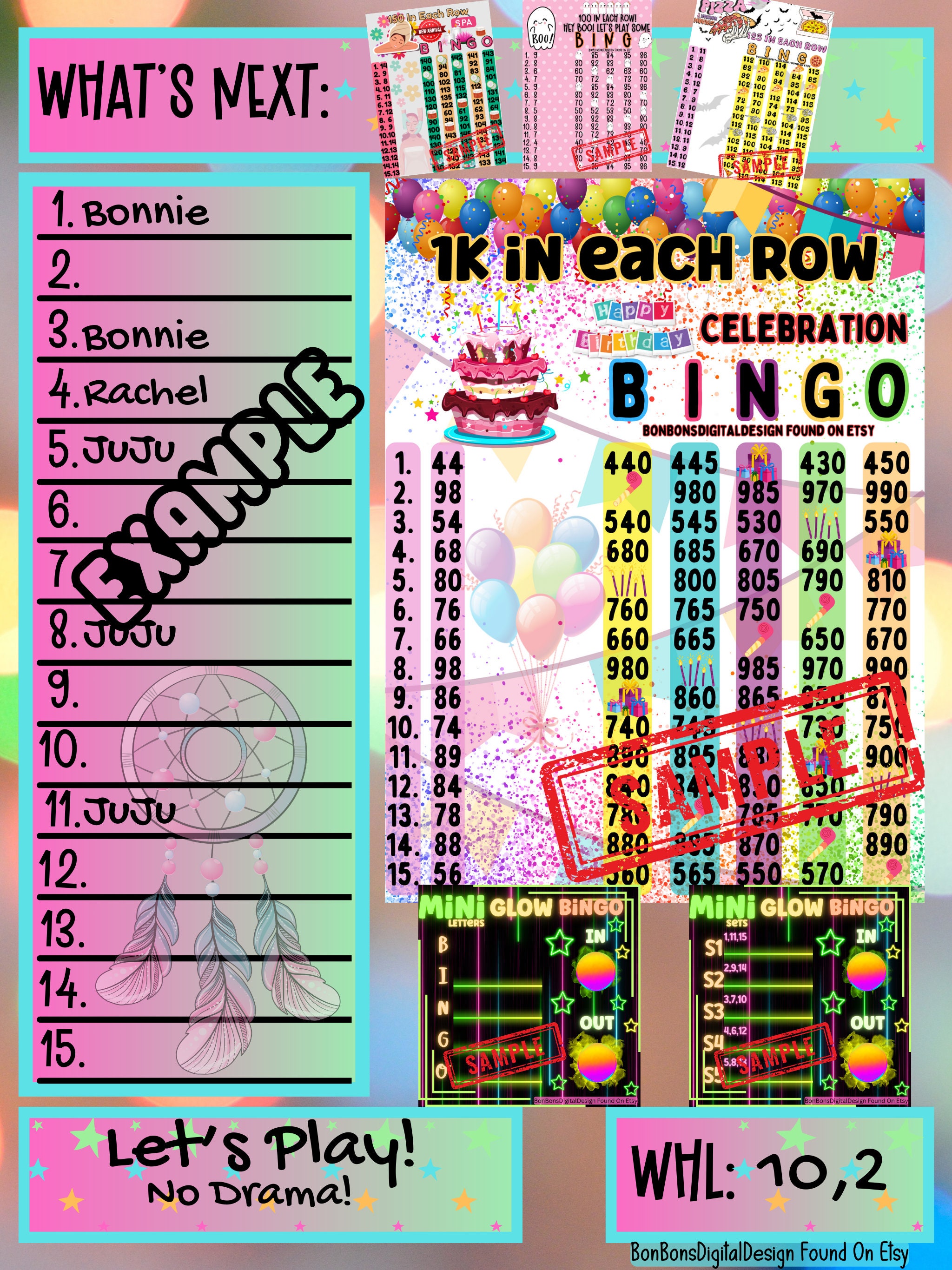 Bingo Host Organizer Template for 15 Line Bingo Board , WTA PYP Pro HR ...