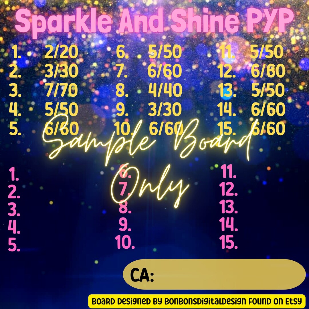 Sparkle and Shine 15 Line Digital Bingo Board - Etsy