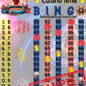 75 in Each Row WTA PYP Profit Casino Time 15 Line Bingo Board - Etsy