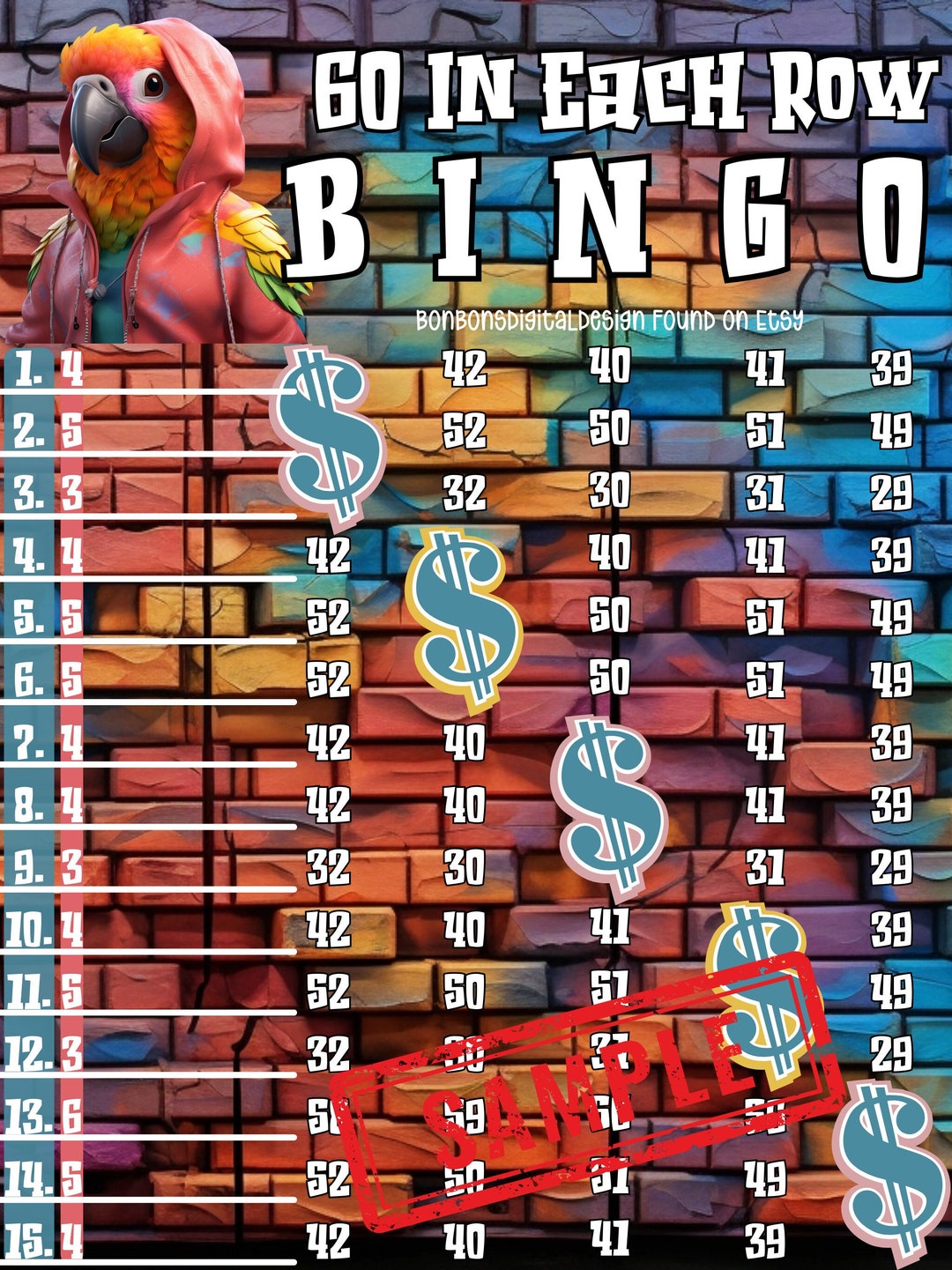 PYP Pro WTA Bingo , Small Bingo, 60 in Each Row, Low Bingo - Etsy
