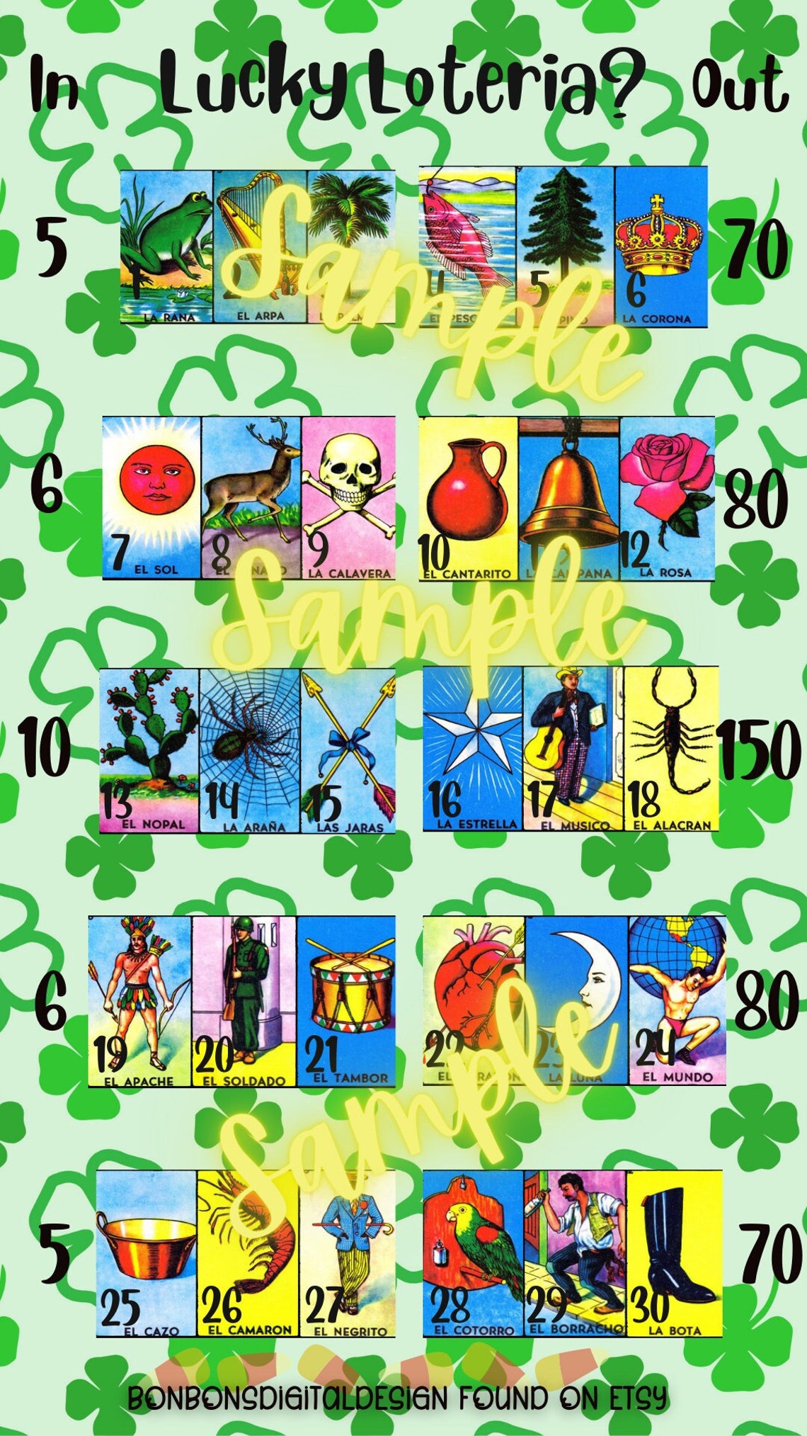 Feeling Lucky Loteria Board, Custom Loteria, Bingo Boards, Mexican ...